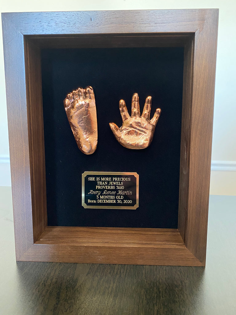 8 x 10” SOLID WOOD SHADOWBOX - PERSONALIZED BRONZE HANDPRINT & FOOTPRI ...