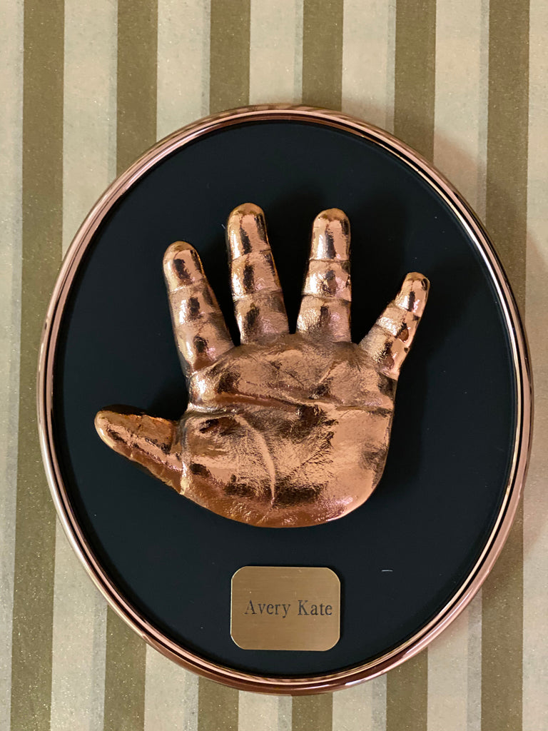 PERSONALIZED BRONZE HANDPRINT AND/OR FOOTPRINT ON BLACK OVAL FOR BABIE ...